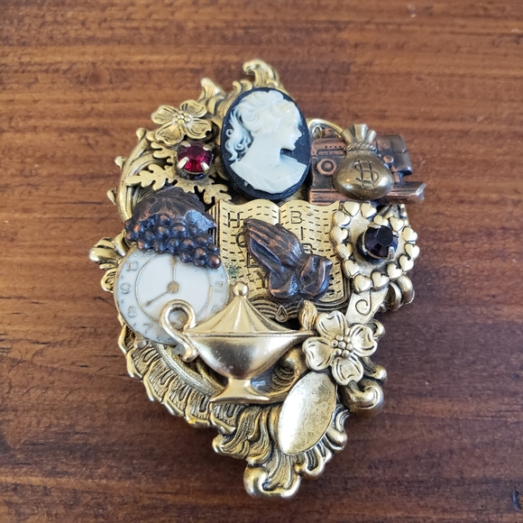Jewelry | Collage Brooch Antique Gold Tone | Poshmark